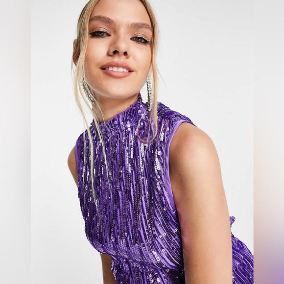 ASOS | Dresses | Nwt Asos Design High Neck Sequin Embellished Mini ...